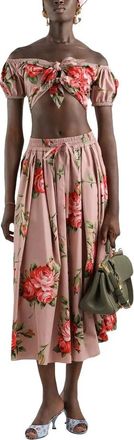 Dolce & Gabbana Femme, Blouses et Chemises, Multicolore, Taille: 36 FR Bouquet Rose Off-Shoulder Top
