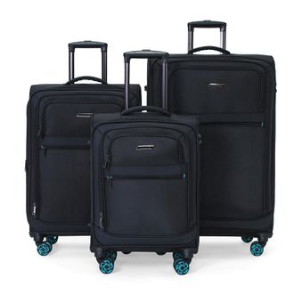 Infinity Leather Weichschalen-Kofferset 1680D-Polyester Schwarz, 8 Rollen, TSA