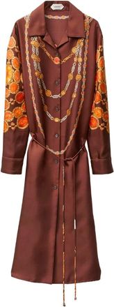 Versace Femme, Robes, Brun, Taille: 40 FR Mini robe chemise en twill de soie imprim&eacute;