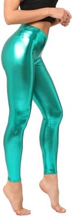 Onsoyours Femme Leggings Métallique Taille Haute Effet Mouillé Brillant Party Disco Carnaval Sexy Pantalons Shiny Leggings A Vert Foncé XL