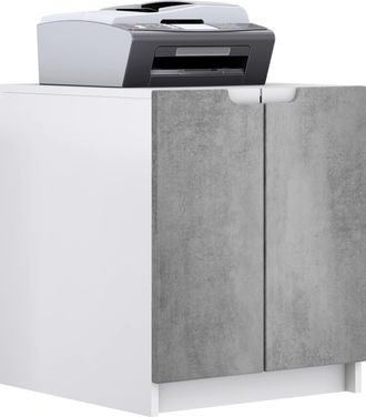 Vladon Druckerkommode Logan, Aktenschrank mit 2 Fächern und 2 Türen, Korpus in Weiß matt, Fronten in Beton Dunkel Optik, (51 x 60,5 x 54 cm)