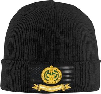 Generic Sergent Instructeur Homme Femme Bonnet De Trawler Chaud Bonnets Tricoté Souple Skull Cap pour Sport Cyclisme Course À Pied