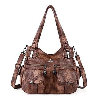 Angel Kiss Sacs &agrave; main pour femme - Sac fourre-tout &agrave; bandouli&egrave;re - Sac &agrave; main tendance en cuir d&eacute;lav&eacute;, 5739-1 7028 7 Marron