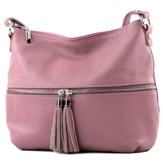 modamoda.de T159 Damen Leder Umh&auml;ngetasche Schultertasche Medium handmade in Italy, Farbe:Altrosa2021