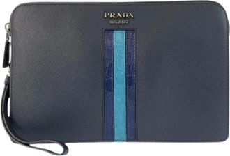 Prada Pre-owned Sacoche en cuir Saffiano Crocodile - Homme - Pre-owned - Bleu - Taille: ONE Size
