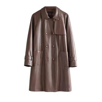 Generic Manteau Femme Noir Double Boutonnage - Automne Hiver L&acirc;che Long Cuir Trench Coat Outwear, 2, XL
