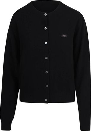 N&deg;21 Femme, Pulls, Noir, Taille: 44 FR Wool Cardigan with Logo Patch
