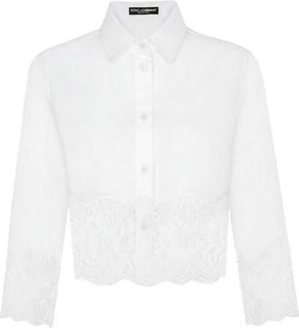 Dolce & Gabbana Damen Bluse aus Popeline mit Spitzeneins&auml;tzen