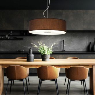 ETC Shop Suspension Lampe de salon suspendue ronde 1 flamme Suspension Abat-jour moderne en tissu, acier bross&eacute;, verre d&eacute;poli, 1x E27, DxH 45x175 cm