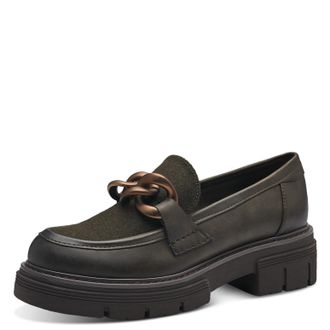 Marco Tozzi Damen Loafer mit Plateau aus Kunstleder mit Kette, Gr&uuml;n (Khaki Comb), 40
