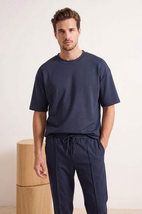 Trendyol MAN Herren Blau Einfarbig Kurz Oversize T-Shirts
