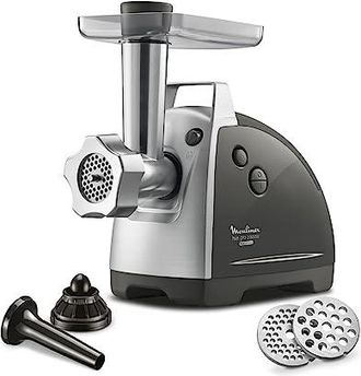 Moulinex Hachoir &agrave; Viande HV8 Hachoir Electrique 2200W 2 Grilles de Broyage Accessoires pour Kebb&eacute;s et Saucisses Argent ME686832