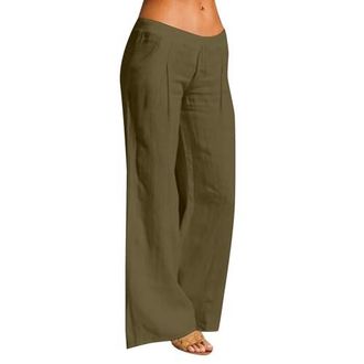 Generic Ydsxlp Pantalon large en lin pour femme - Taille &eacute;lastique - Coupe droite - Jambe large - Pantalon de d&eacute;tente d&eacute;t&eacute; de couleur unie - Pantalon de plage