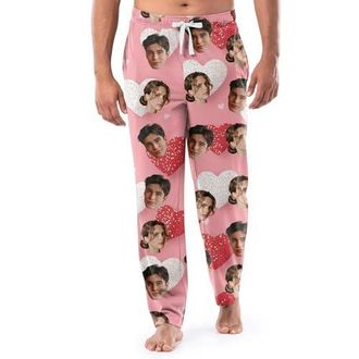 Generic Pantalon de pyjama personnalis&eacute; avec 3 photos, pyjama personnalis&eacute; visage pantalon pantalon de pyjama assorti v&ecirc;tements de nuit pour homme amoureux, r