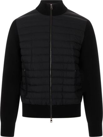 Moncler Homme, Vestes, Noir, Taille: S Cardigan Tricot Hybrid Knit