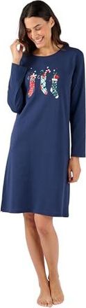 Damart Chemise de Nuit de No&euml;l en Maille Jersey Pur Coton Femme Bleu Taille 46-48 (L)
