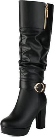 Generic Bottes déquitation molles à bout rond pour femme avec boucle et fermeture éclair, Noir, 39.5 EU