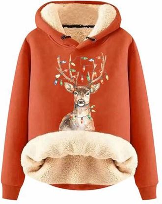 Generic 2026 Printemps Femmes Pull No&euml;l Col Rond Sweat &agrave; Capuche Imprim&eacute; Manches Longues Grande Taille College Style Sweatshirt Mode Hiver V&ecirc;tements, Orange, 