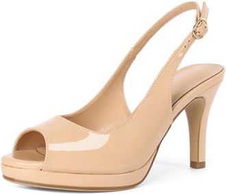 EDEFS Escarpins Femme à Bout Ouvert Plateforme Slingback Talon Aiguille 9 cm Idéals pour Mariage Soirée & Tenue Toutes Occasions Décontractée Beige EU42