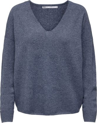 Only Damen Onlrica Life L/S V-Neck KNT Noos Pullover, Vintage Indigo/Detail:Melange,S