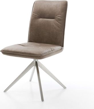 DELIFE Drehstuhl Vinjo-Flex Mikrofaser Taupe Vintage Kreuzgestell breit Edelstahl 360° drehbar Wippfunktion, Esszimmerstühle