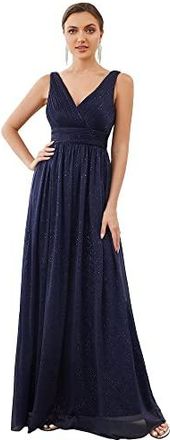 Ever-pretty Robe de Bal Soir&eacute;e Col en V Taille Empire A-Line &Eacute;l&eacute;gante Longue Briller Femme Bleu Marine 48