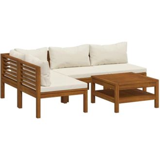 vidaXL vidaXL 5-tlg. Garten-Lounge-Set mit Creme Kissen Massivholz Akazie