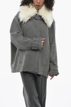 Stella McCartney Mantel im Fischgr&auml;tmuster mit abnehmbarem Kunstpelzkragen Stella McCartney