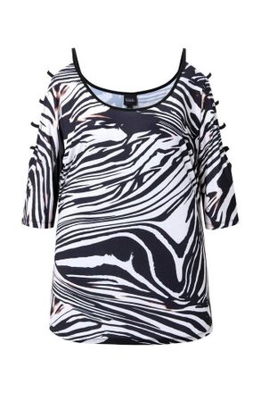 Ulla Popken T-Shirt T-Shirt Zebramuster Cut-Outs Rundhals 3/4-Arm