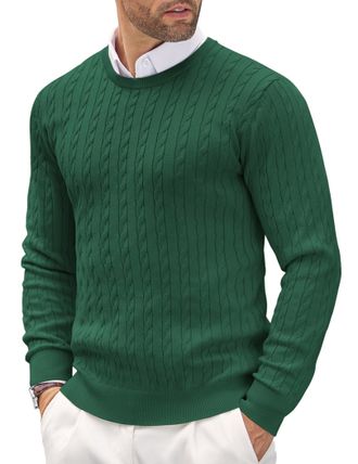 Coofandy Herren Pullover Rundhals Kragen Slim fit Zopfmuster Pullover A-Gr&uuml;n XL