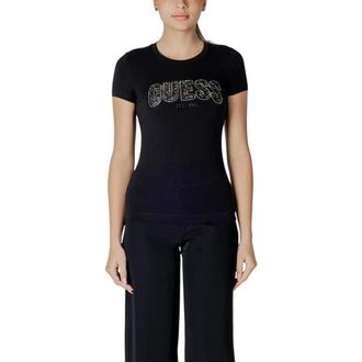 Guess CN SS Logo Lace Tee - - Tops - Damen - Schwarzk - S