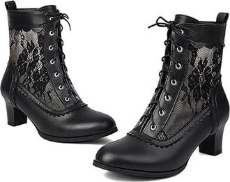 Generic Bottines à lacets élégantes pour femmes avec talon moyen confortable et design fixe parfaites pour toutes vos occasions (Black, 41.00)