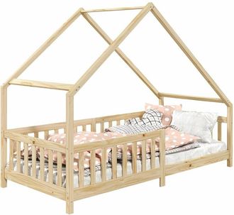 IDIMEX Lit cabane asymétrique cora 90 x 190 cm en pin massif naturel