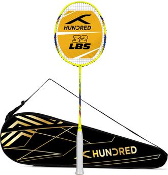 Hundred Rock 88 - Strung Badminton Racket (Yellow/Blue, One Size) | Unisex | Material: Carbon Fibre | with Full Racket Cover