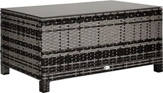 OUTSUNNY Table Basse de Jardin Plateau Verre tremp&eacute; 5 mm rotin tress&eacute; 85 x 50 x 39cm Max. 70 kg Gris