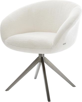 DELIFE Esszimmerstuhl Vinka-Flex mit Armlehnen Kreuzgestell breit Graphit Bouclé Soft Beige 360° drehbar Wippfunktion Taschenfederkern