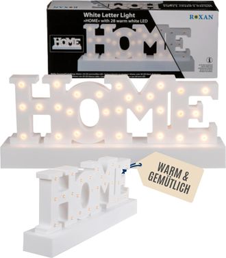 Out of the Blue LED-Schriftzug HOME - wei&szlig;er Deko-Schriftzug mit 28 warmwei&szlig;en LEDs - kabelloses Stimmungslicht ca. 30&times;12 cm f&uuml;r Wohnzimmer, Regal & Sideboard
