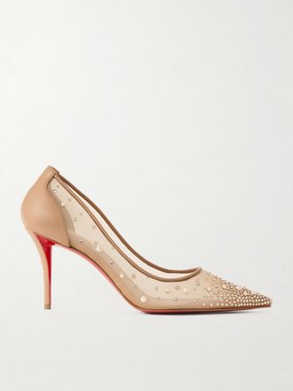 Christian Louboutin Miss Z 80 Pumps Aus Mesh Mit Lederbes&auml;tzen Und Verzierungen - Neutral