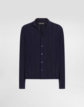 Dolce & Gabbana Cardigan Aus Baumwolle Mit Lochstrick - Mann Strickwaren Blau 44