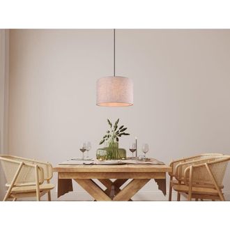 Trio Leuchten Pendelleuchte ELMAU mit Stoffschirm in Beige und Naturholz Baldachin, Ø 35cm