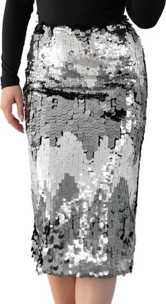 Lovedrobe Womens Midi Skirt Ladies Pencil Disc Sequin Embellished Ombre Back Split Sparkling Shiny Silver Party Evening Occasion, Anthrazit 52