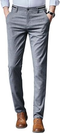 Generic Pantalon de costume &agrave; carreaux pour homme - Coupe ajust&eacute;e - Pantalon chino d&eacute;contract&eacute;, gris, 42