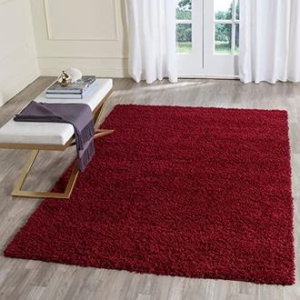 Safavieh Zottelig Teppich für Wohnzimmer, Esszimmer, Schlafzimmer - Athens Shag Collection, Hoher Flor, Rot, 91 X 152 cm