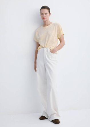 Mango T-shirt lin manches courtes vanille - Femme - XXS - MANGO