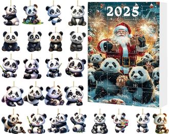 Generic Weihnachtskalender Advent 2d Panda Ornament - 24 -Tage -Countdown -Dekorationen, entzückendes Panda Holiday Set | 2025 Spielzeuganhänger, Baby-sichere