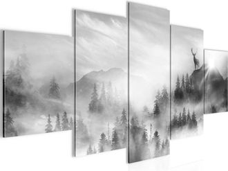 Runa Art Bilder Wald Hirsch 200 x 100 cm 5 Teilig XXL Wanddekoration Design Schwarz Weiss 042851c