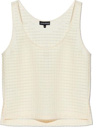 Emporio Armani Femme, Tops, Beige, Taille: 40 FR 3D Gingham Jacquard Top