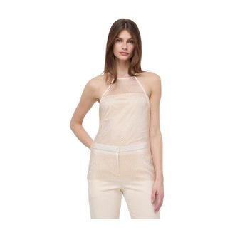 Patrizia Pepe Crystal-Embellished Mesh Top - - Tops - Damen - Beige - XS