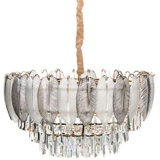 Beliani Lustre Suspendu Glamour en M&eacute;tal Verre Cristaux et Laiton 50 cm Transparent Canagua