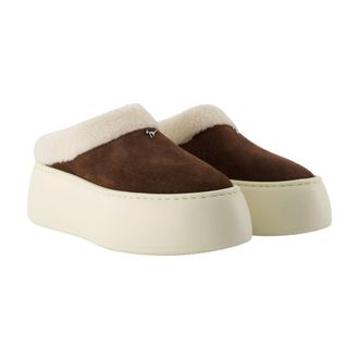 Giuseppe Zanotti Womens Shearling-Lined Suede Slipper Brown Leather